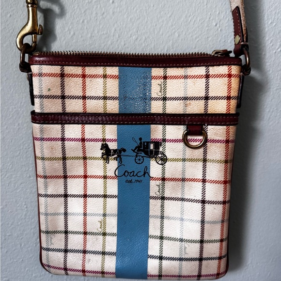 Coach | Bags | Coach Checkered Crossbody Bag Cream Red Blue | Poshmark